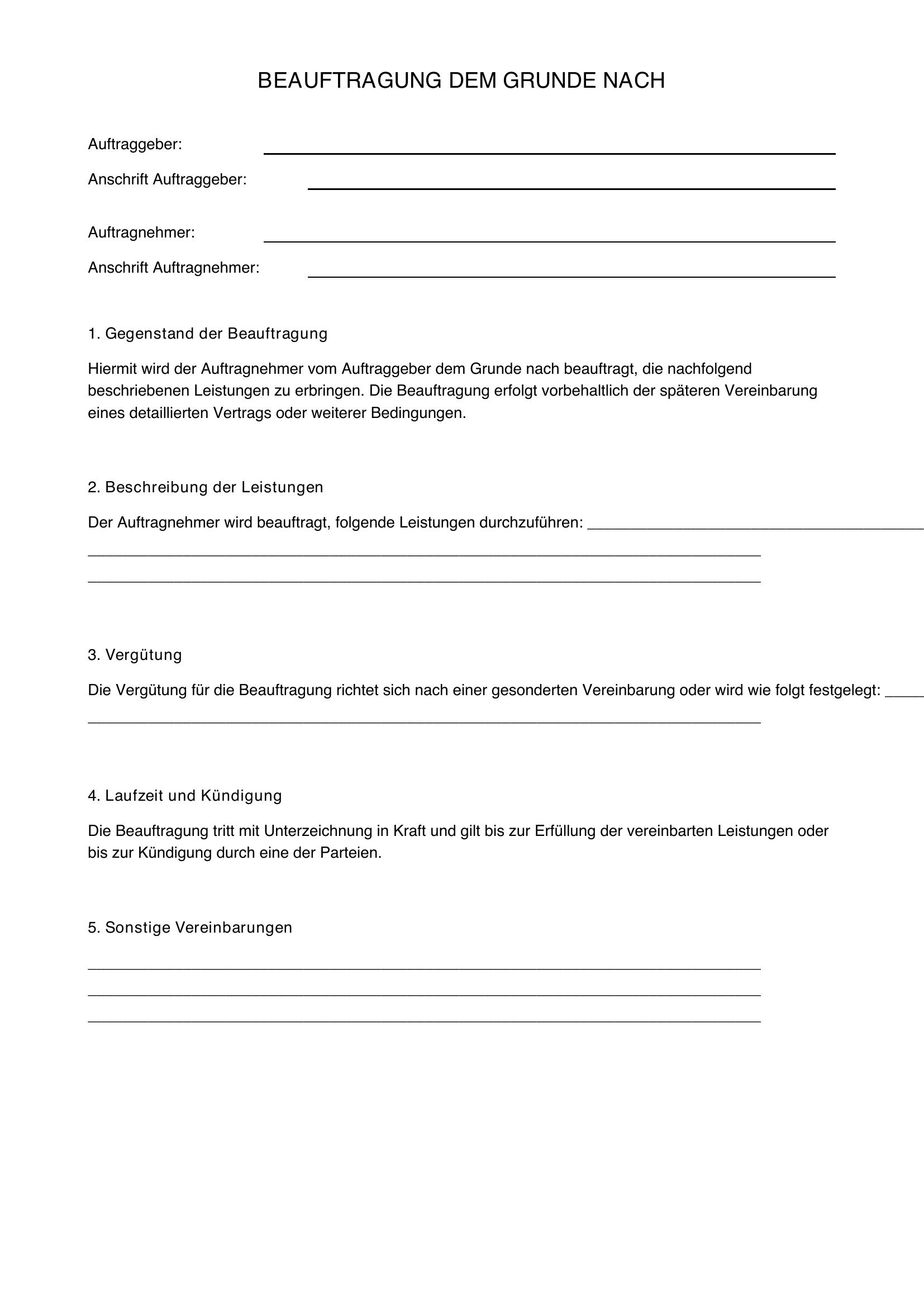 Beauftragung Dem Grunde Nach